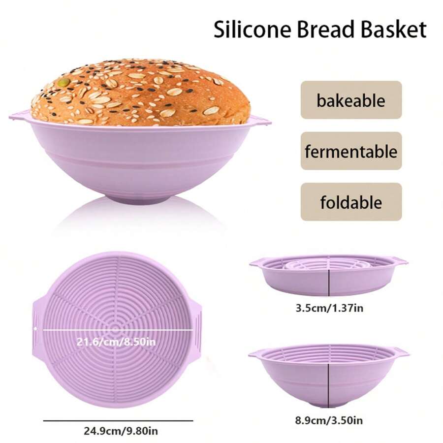 1Pc Bread Proofing Basket Silicone Circle Dough Proofing Box Foldable ...