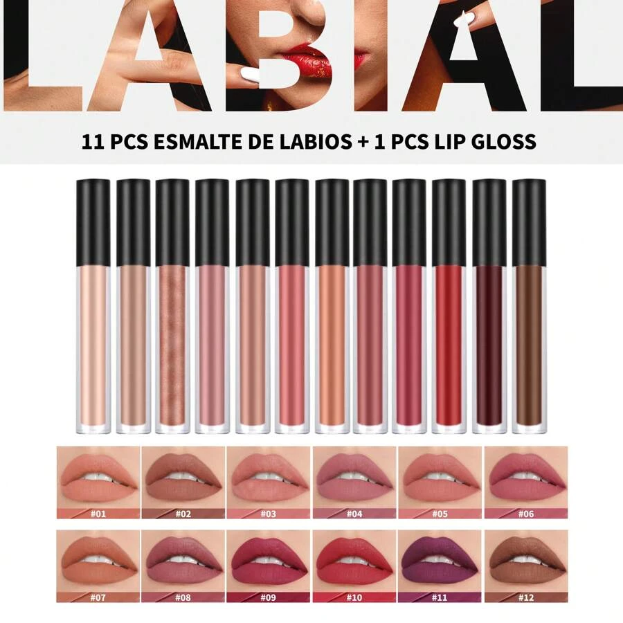 Labiales Liquido Mate de 12 Colores Hidratante Duradero Lip Gloss ...