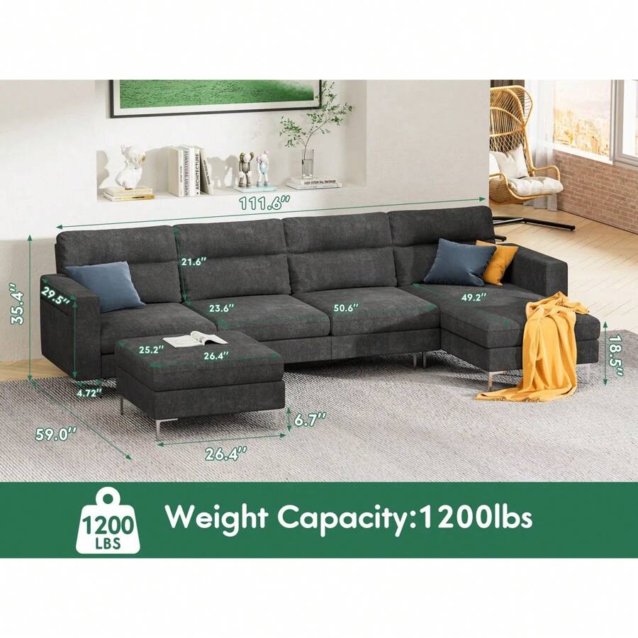 Furmax Modern U-Shape Sectional Sofa, Chenille Fabric Modular Couch ...