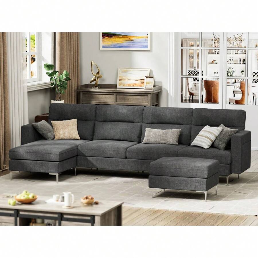 Furmax Modern U-Shape Sectional Sofa, Chenille Fabric Modular Couch ...