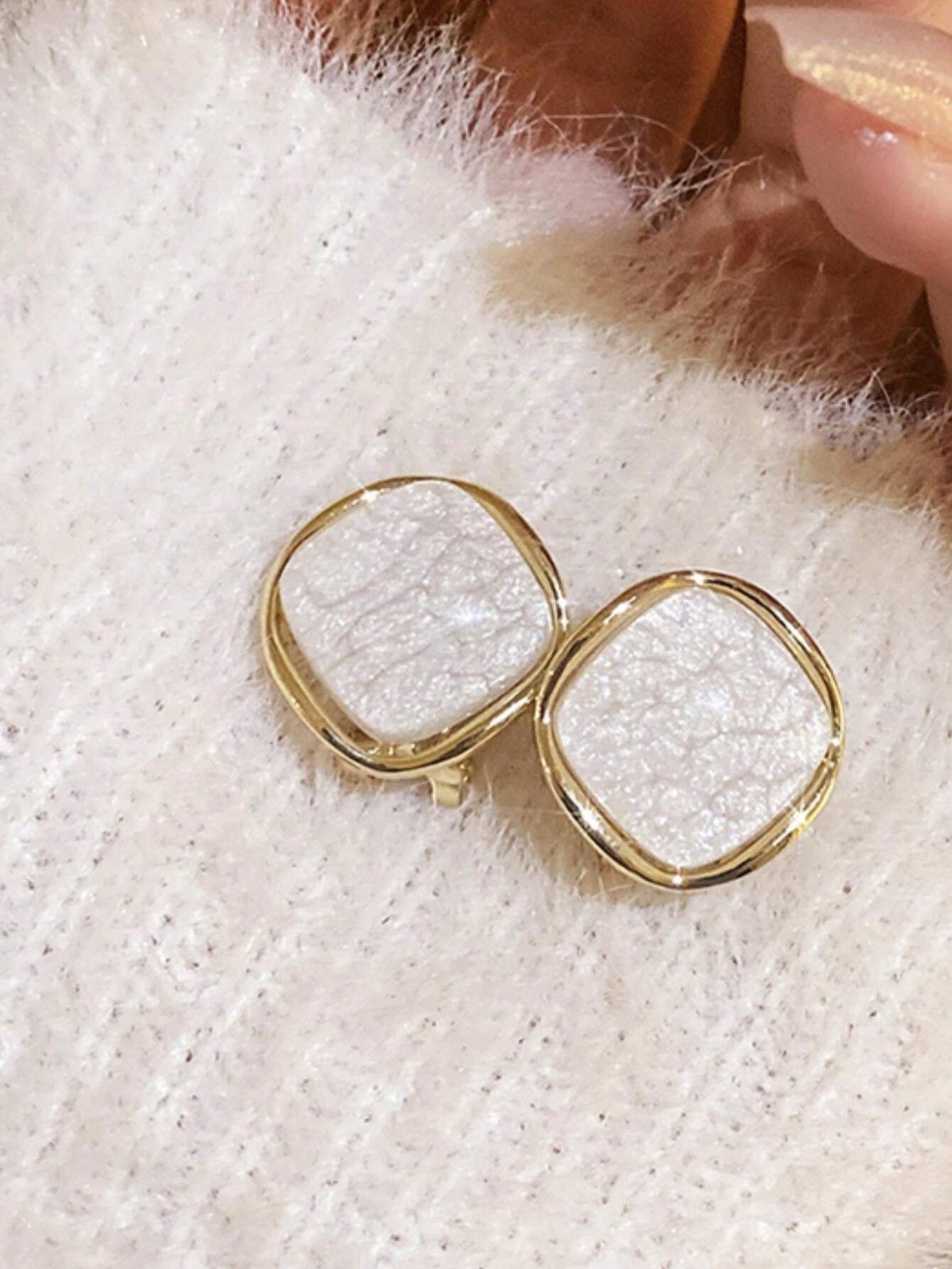 Korean New Marble Cracked Metal Ear Clips With S925 Silver Pins, Simple ...