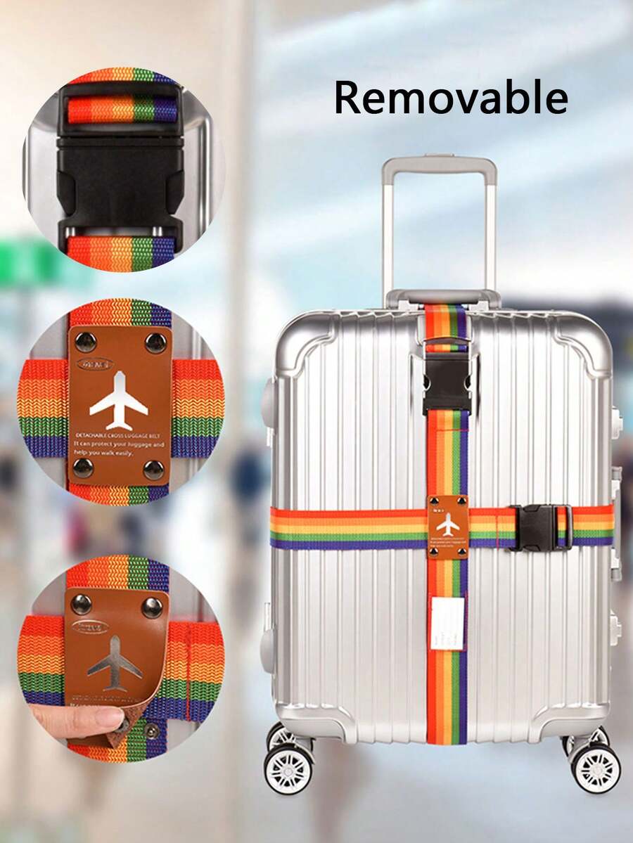1pc Rainbow Stripe Cross Luggage Straps Reinforced Suitcase Tie Down ...