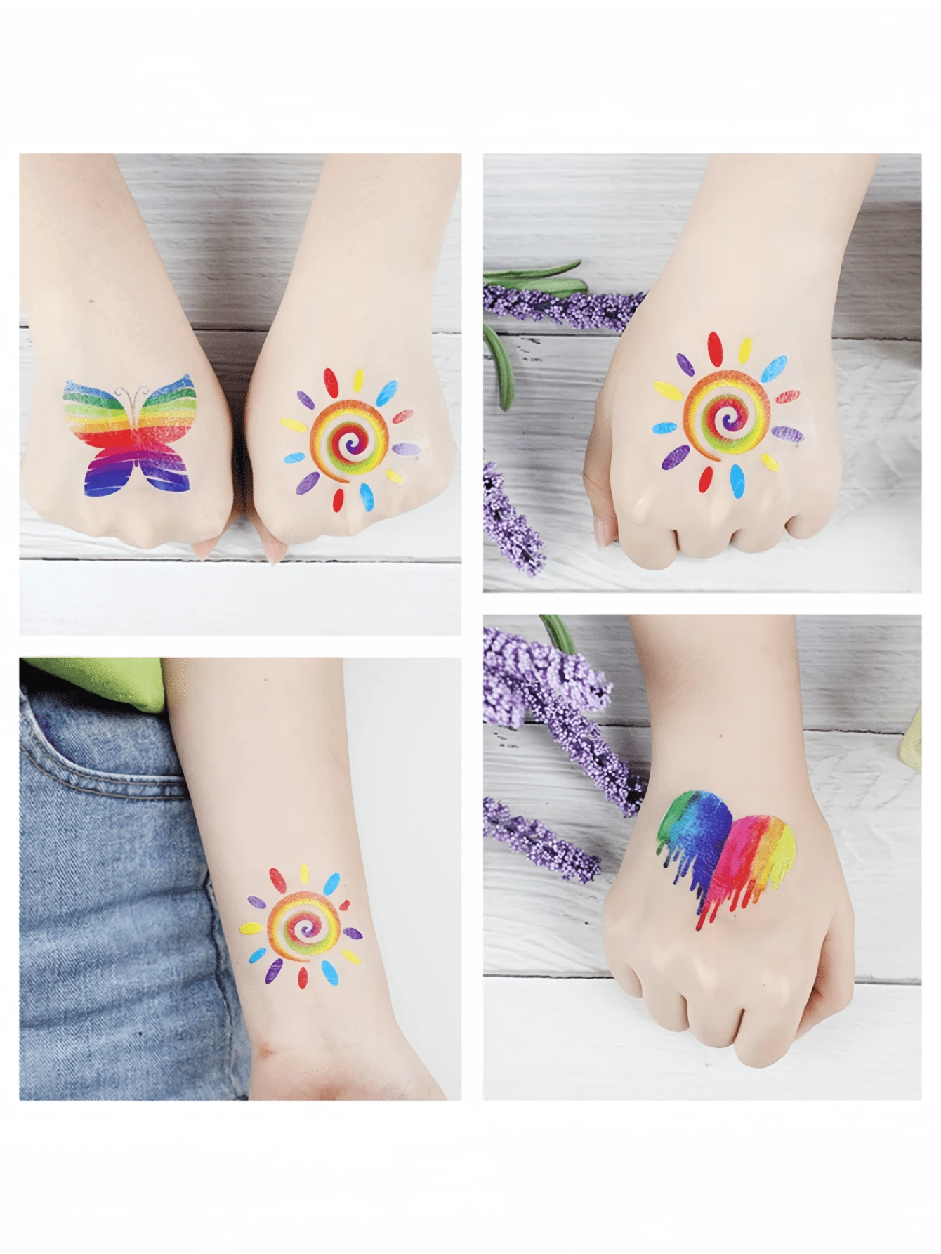 10 Sheets Day Rainbow Temporary Tattoo Stickers Gradual Change Body Art ...