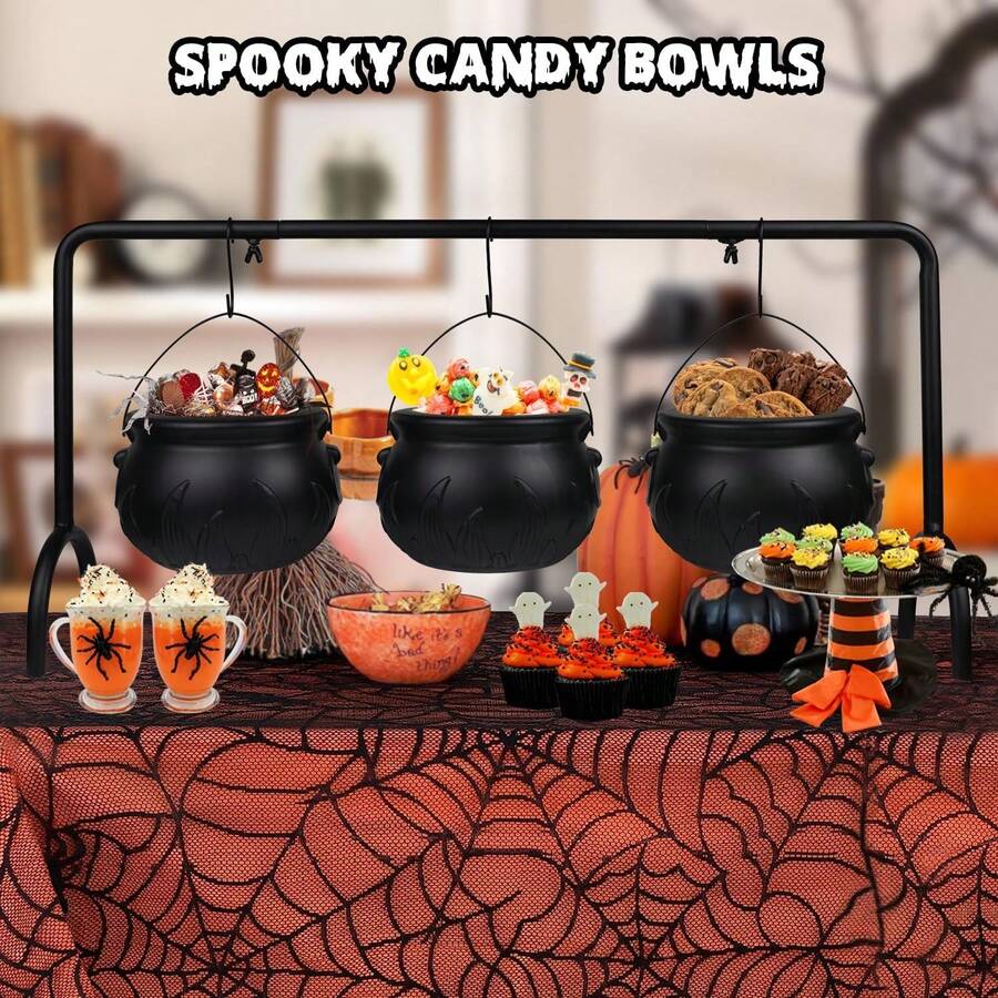 Halloween Cauldron Candy Bowl Decoration, Black Plastic Cauldron Bowl ...