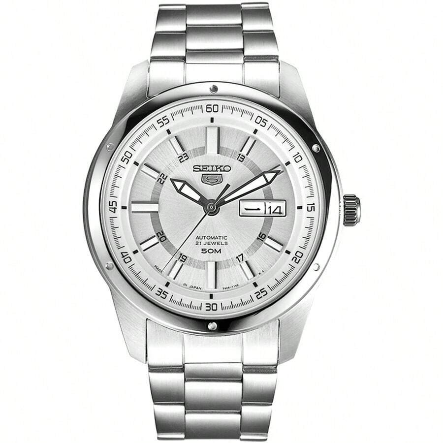Seiko 5 SNKN09J1 5 21 Jewels Classic White Dial Stainless Steel Men's ...