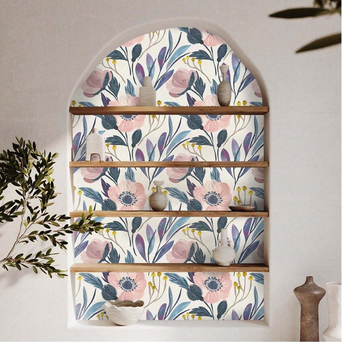 1 Roll Floral Wallpaper In Pink Color With Multi-Size Flowers, Peel And ...