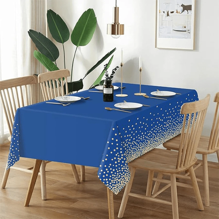 Navy Blue And Gold Polka Dot Party Tablecloth, Disposable Blue Birthday ...
