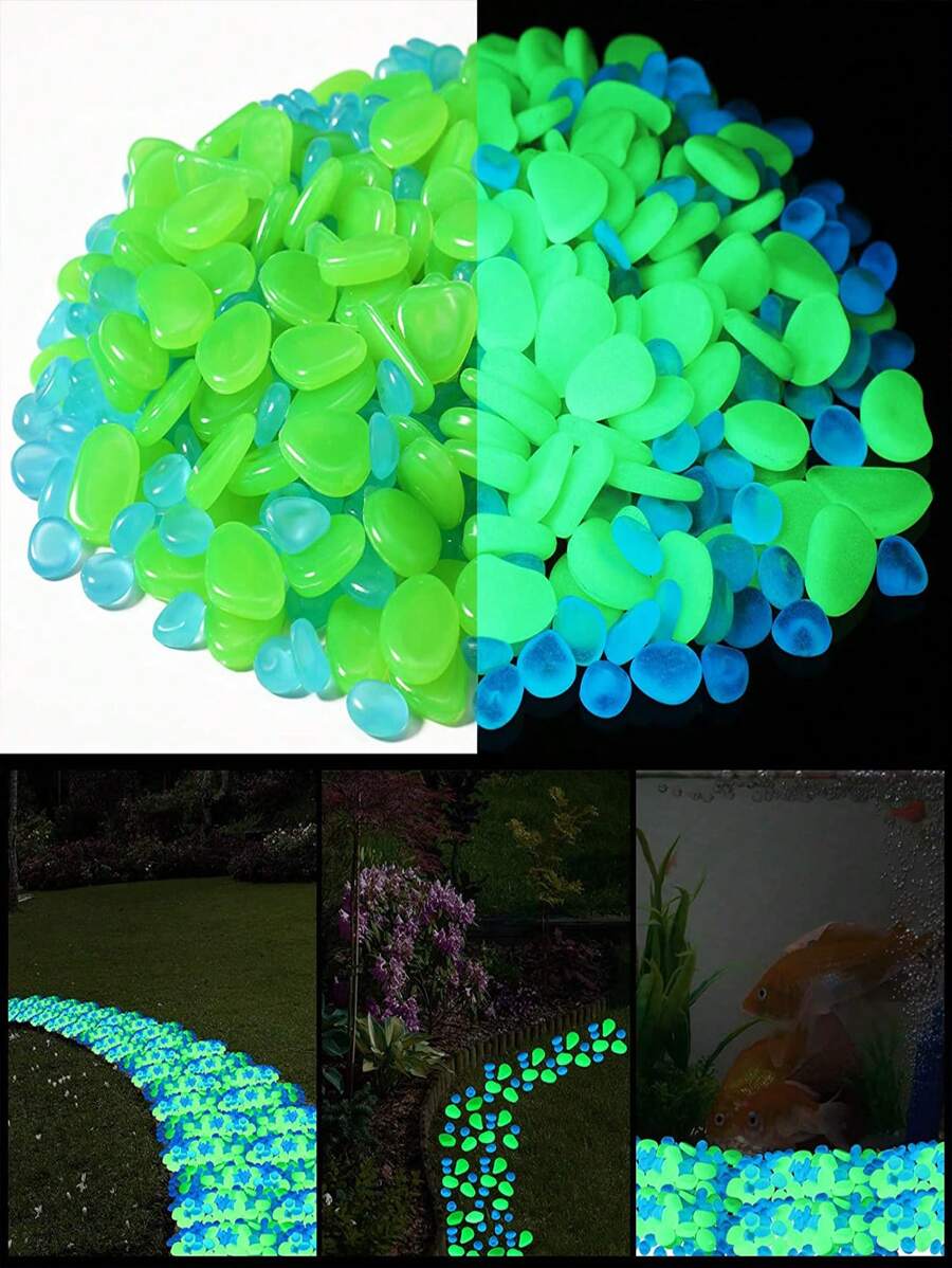 In Dark Gray Pebbles, 306pcs Glow-In-The-Dark Green Pebbles, Solar ...