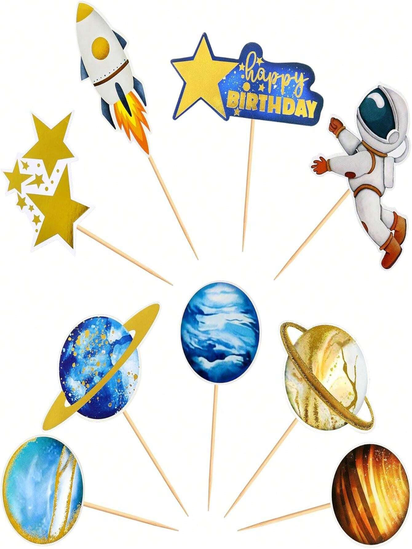 Set Of 9 Space Astronaut Themed Cupcake Toppers Decorations, Featuring ...