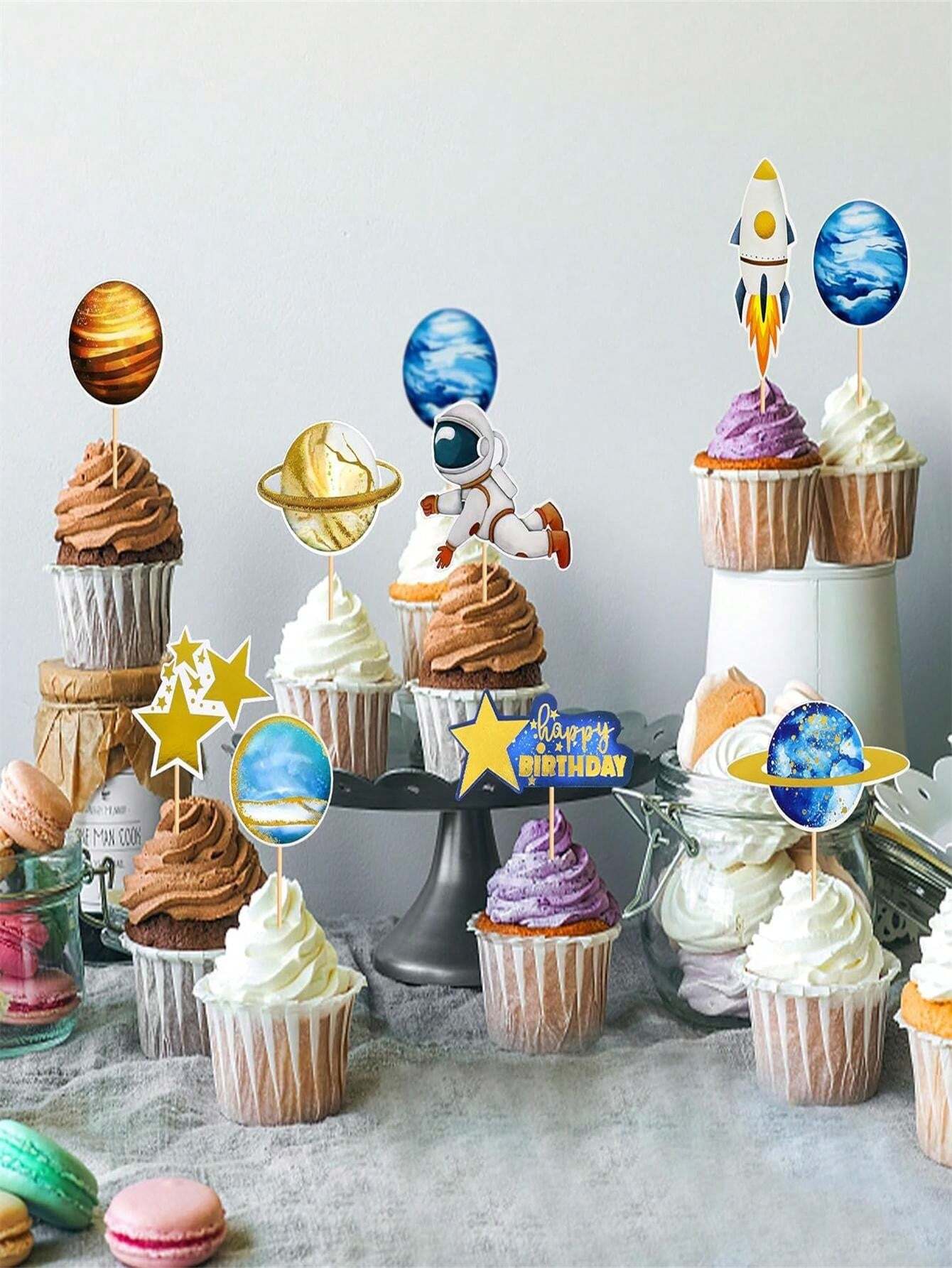 Set Of 9 Space Astronaut Themed Cupcake Toppers Decorations, Featuring ...