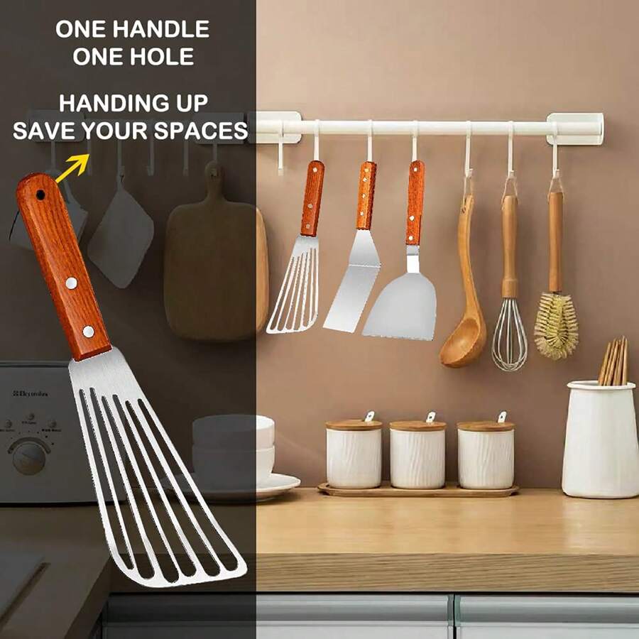 4pcs Stainless Steel Scraper Set, With Wood Handle Small Wide Kitchen ...