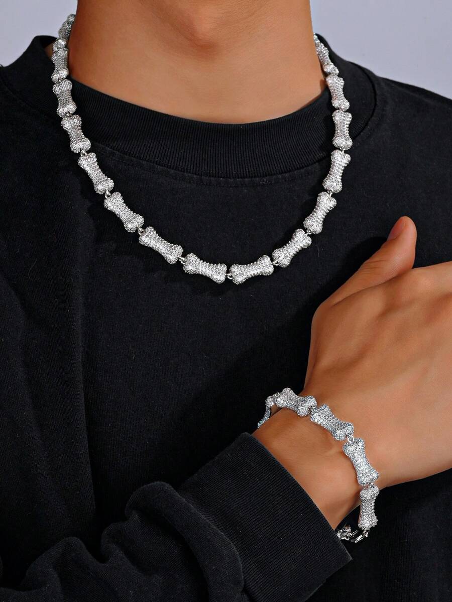 Conjunto de 2 colares de homem folheados a platina estilo punk e ...