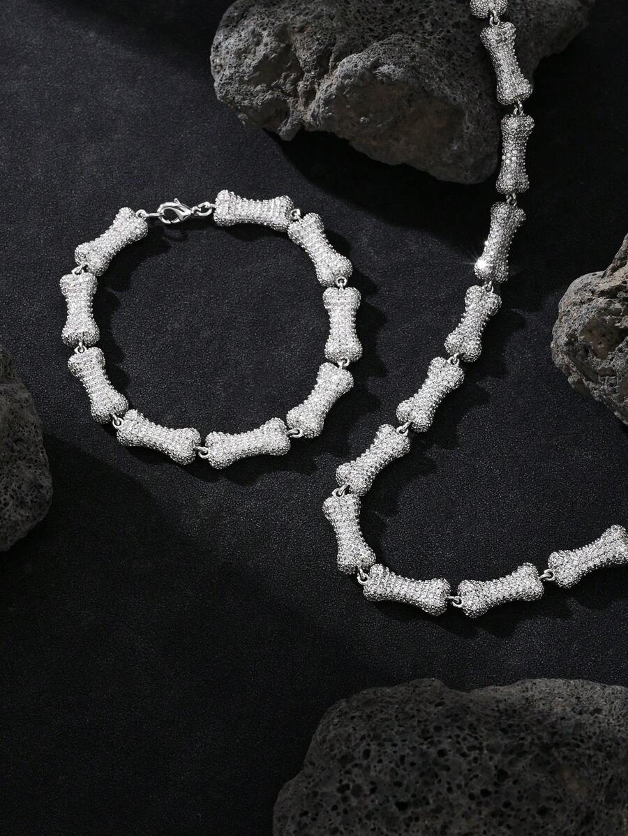 Conjunto de 2 colares de homem folheados a platina estilo punk e ...