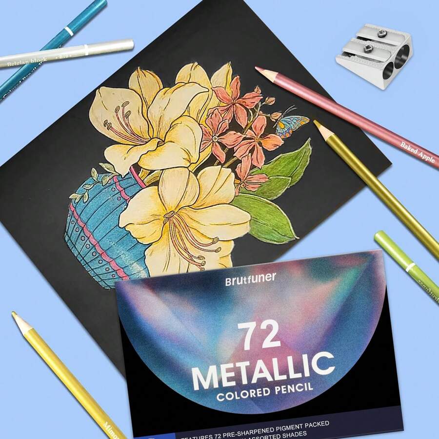 72 Metallic Colored Pencils For Coloring Books, Soft Core Coloring ...