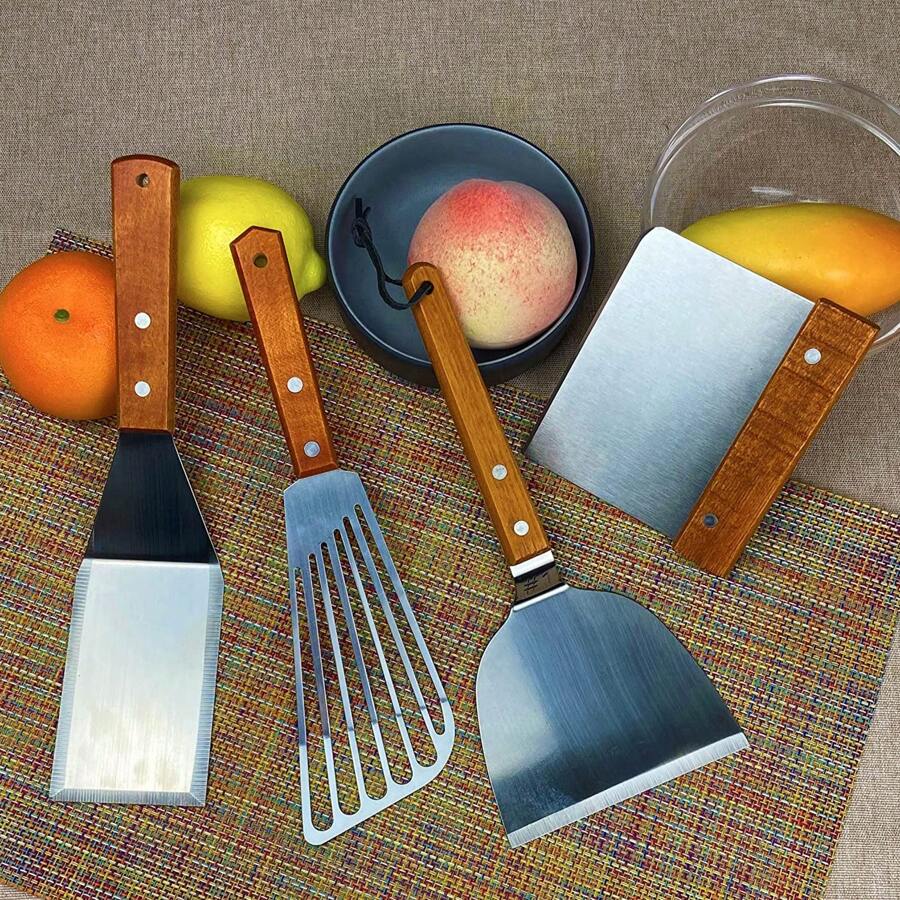 GDDGCUO 4pcs Stainless Steel Scraper Set, With Wood Handle Small Wide ...