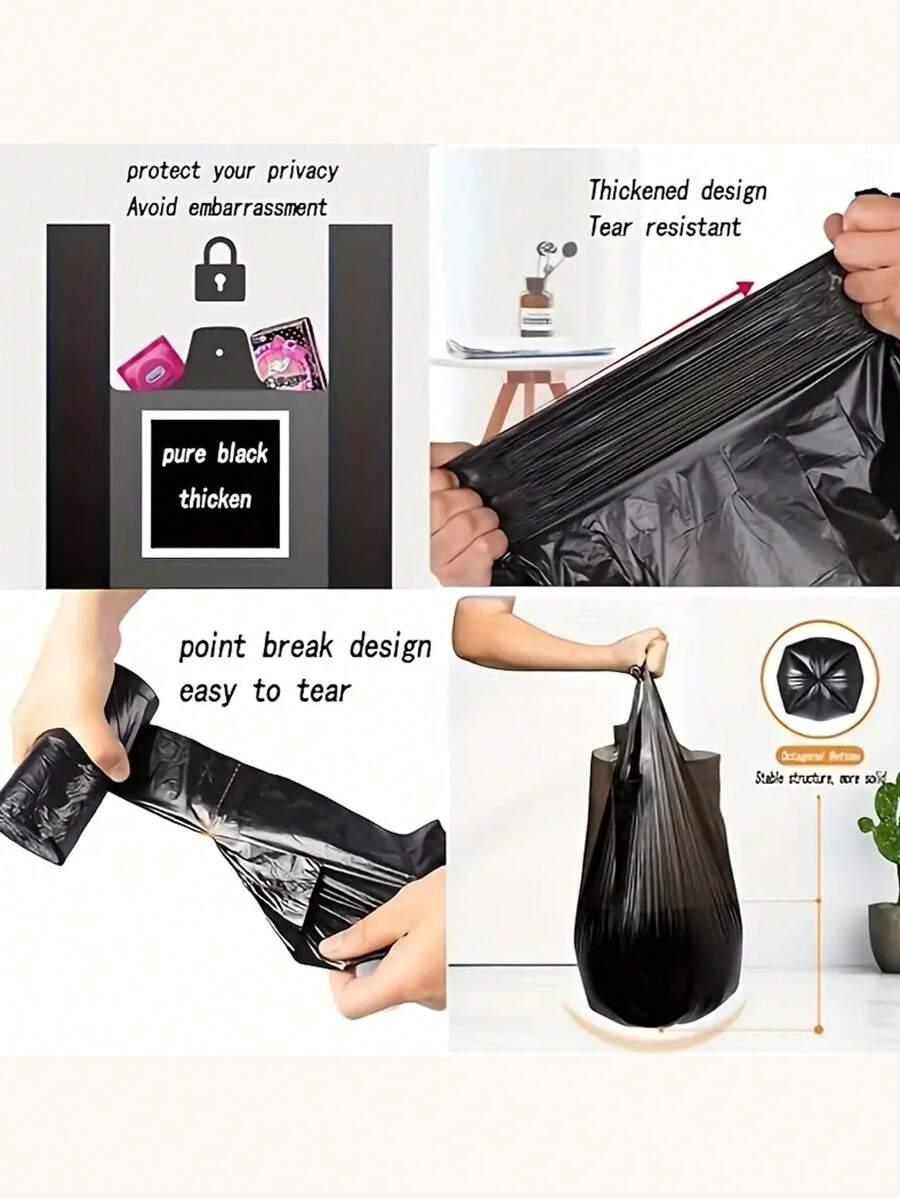 80/160pcs Black Garbage Bag, Vest Style Portable Trash Bag, Closed-Top ...