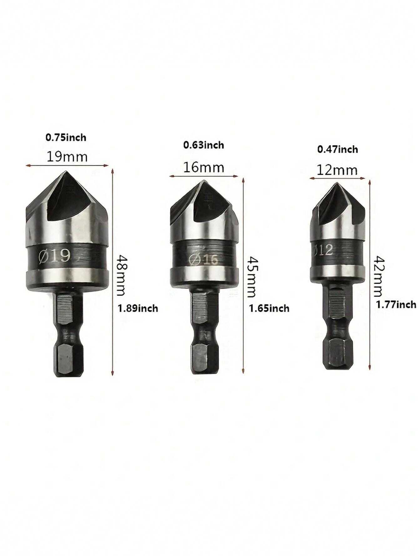 3 Pieces Of Deburring Drill Bits, Hexagonal Round Hole Drill Bits ...