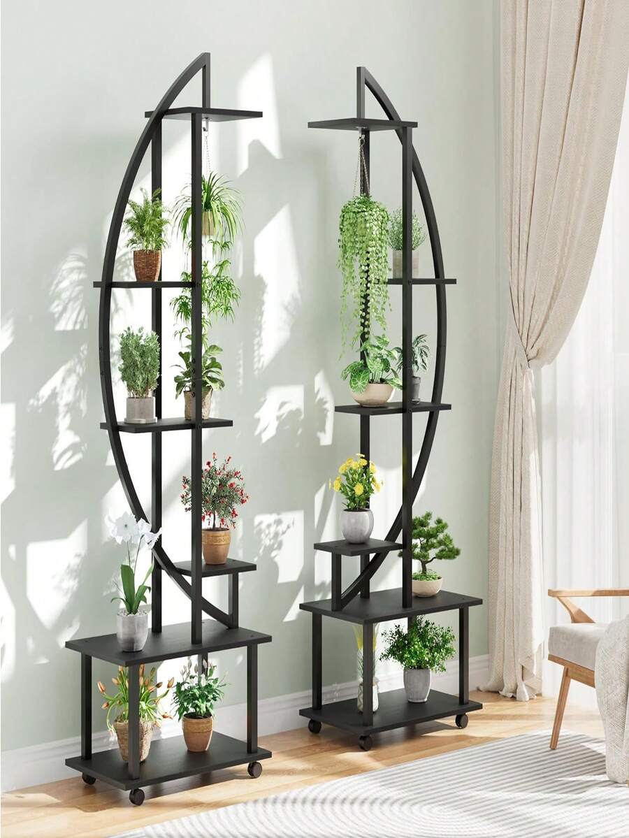 6 Tier Metal Plant Container Stand,Half Moon Shape Plant Stands With ...