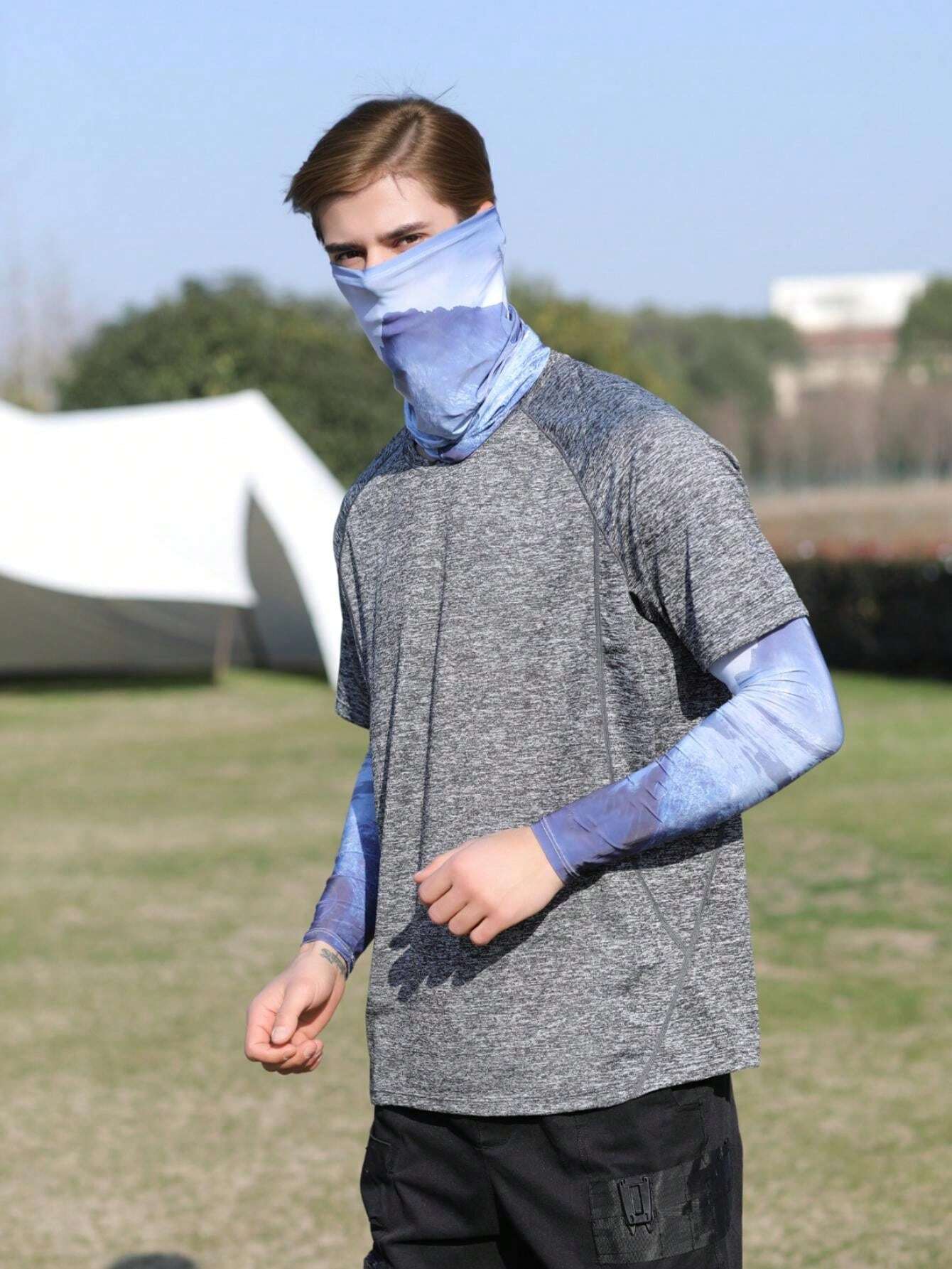 2pcs/Set Men Simple Pattern Ice Sleeve Mask For Riding, Ice Sleeve Neck ...