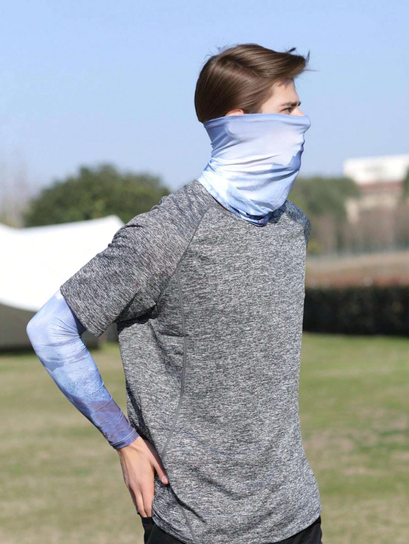 2pcs/Set Men Simple Pattern Ice Sleeve Mask For Riding, Ice Sleeve Neck ...