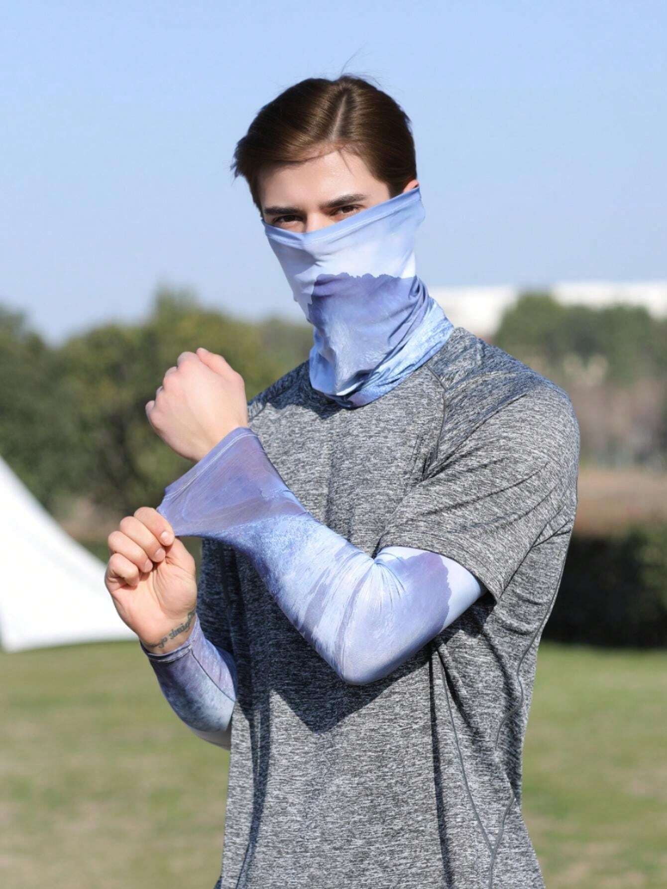 2pcs/Set Men Simple Pattern Ice Sleeve Mask For Riding, Ice Sleeve Neck ...