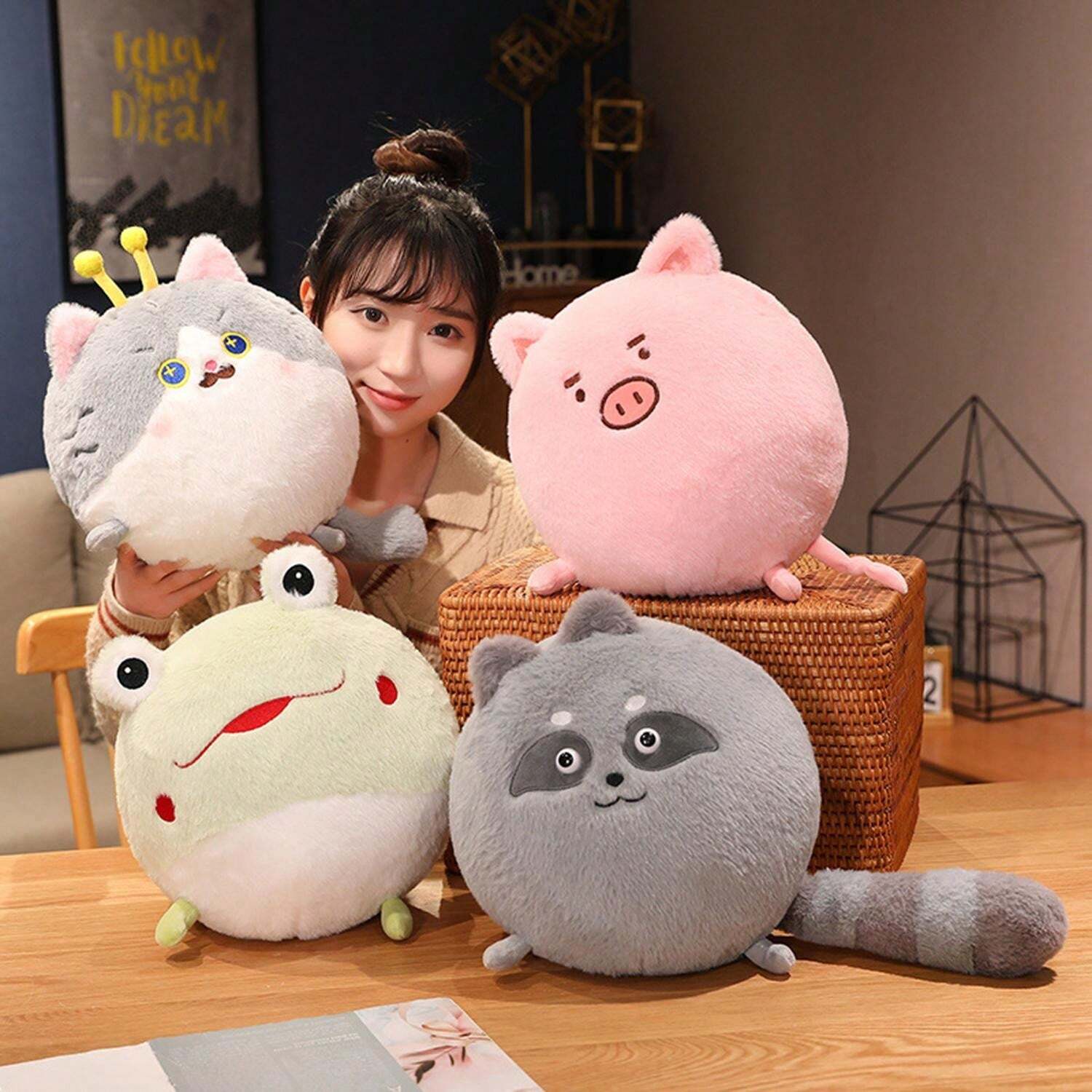 Plush Round Stuffed Animal Hugging Pillow Plushies Throw Pillow Round ...