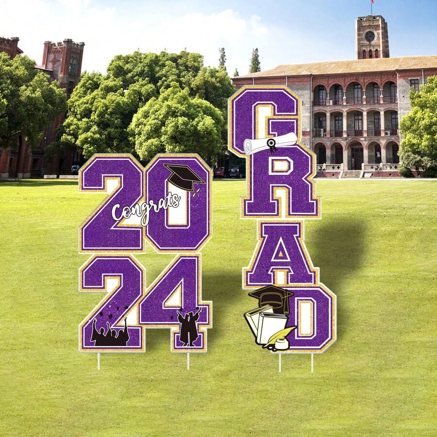 4pcs Outdoor Graduation Theme Lawn Yard Sign Decoration For High School ...