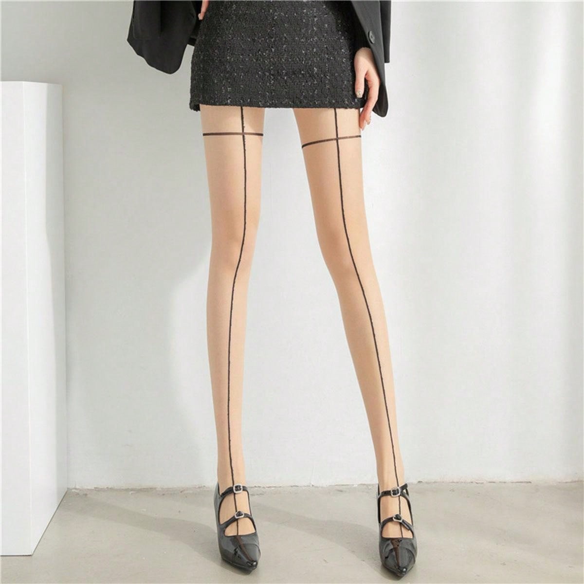 Women Sexy Crossed Seamed Tights, Black Sheer Pantyhose With Vertical Lines, Ultra-Thin, High ...