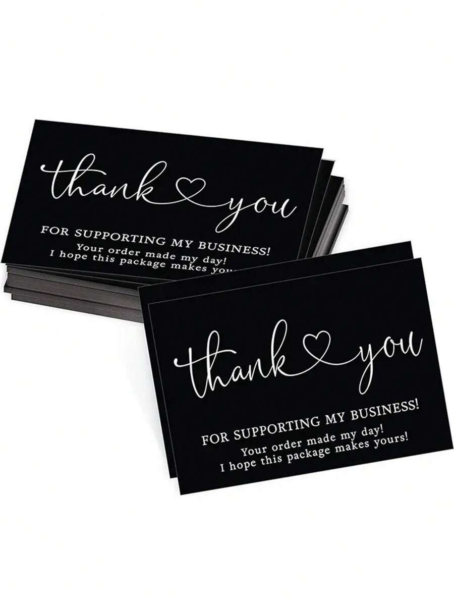 1 Set/30pcs Black Thank You Cards Printed On Copperplate Paper For Gift ...