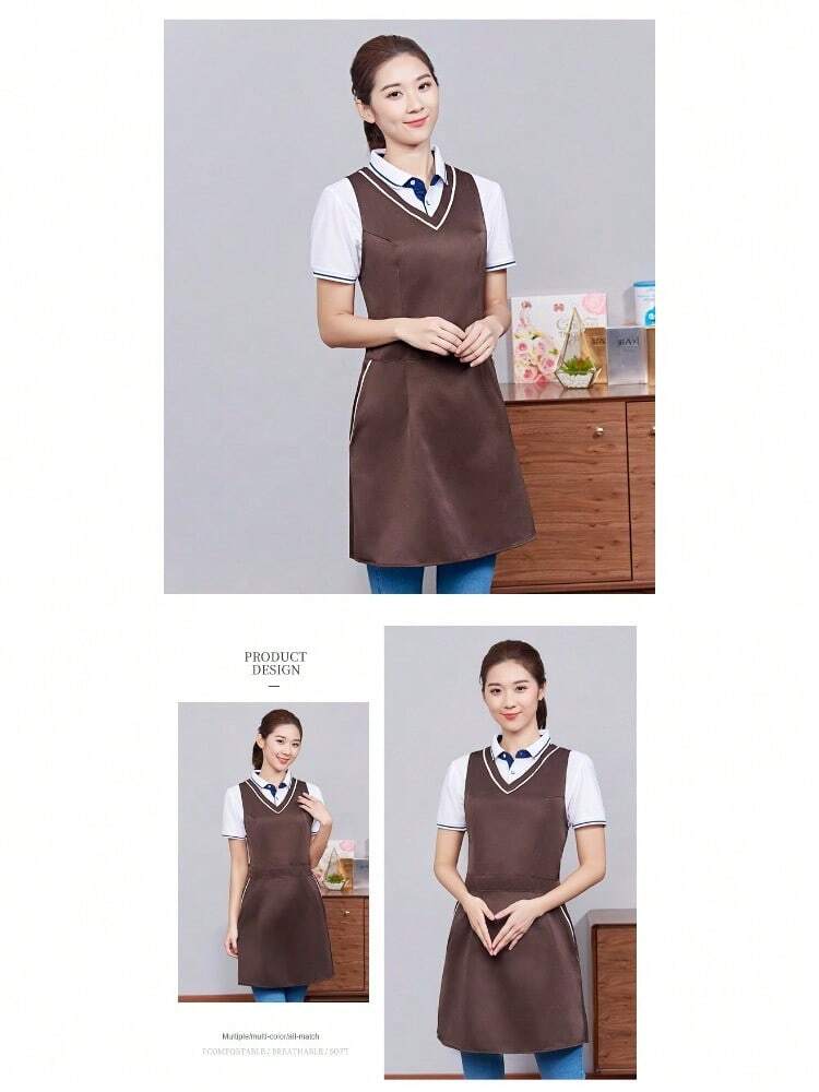 1PC Overalls, Fabric Aprons, Shopping Mall Sales, High-Speed Rail Stewardess Vest-Style Long ...