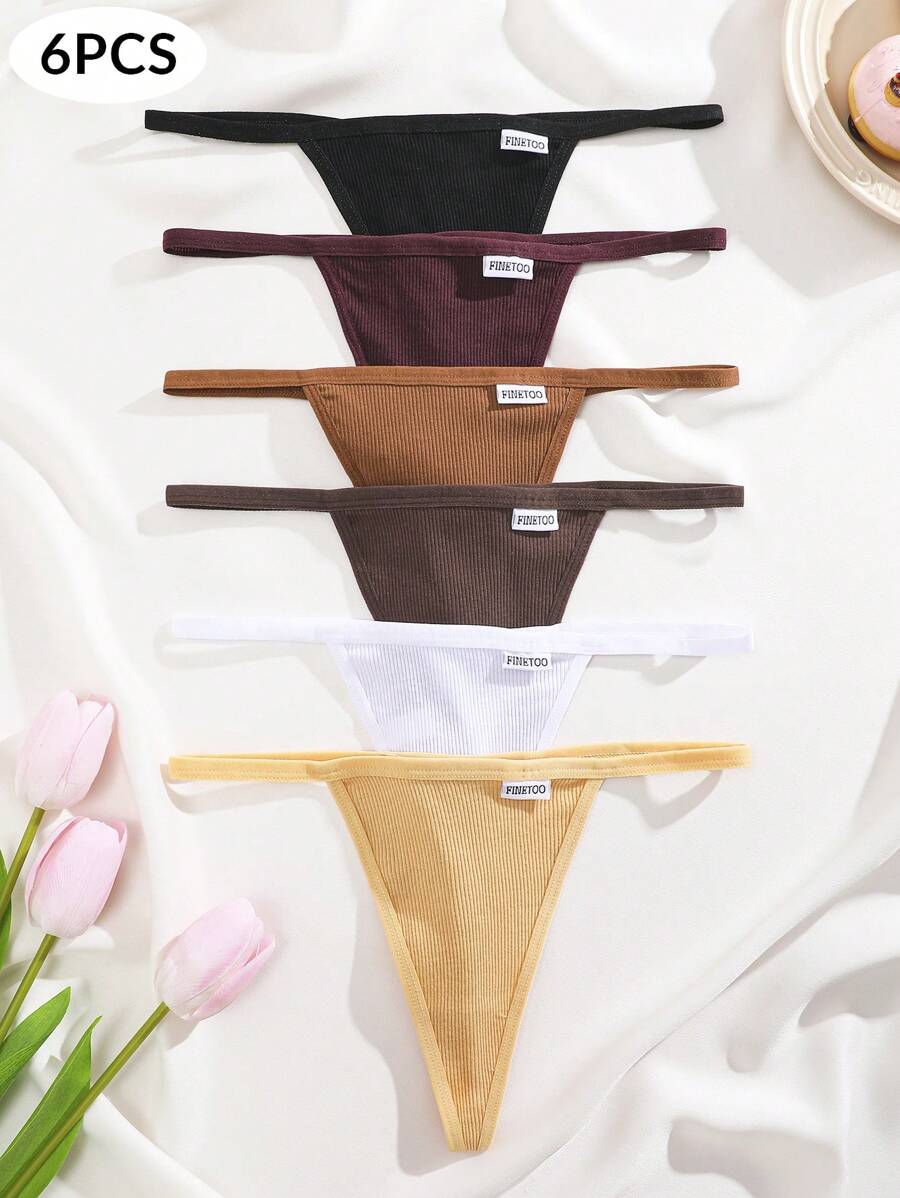 FINETOO 6pcs Women Melange Color Basic Thong Underwear With Personality ...