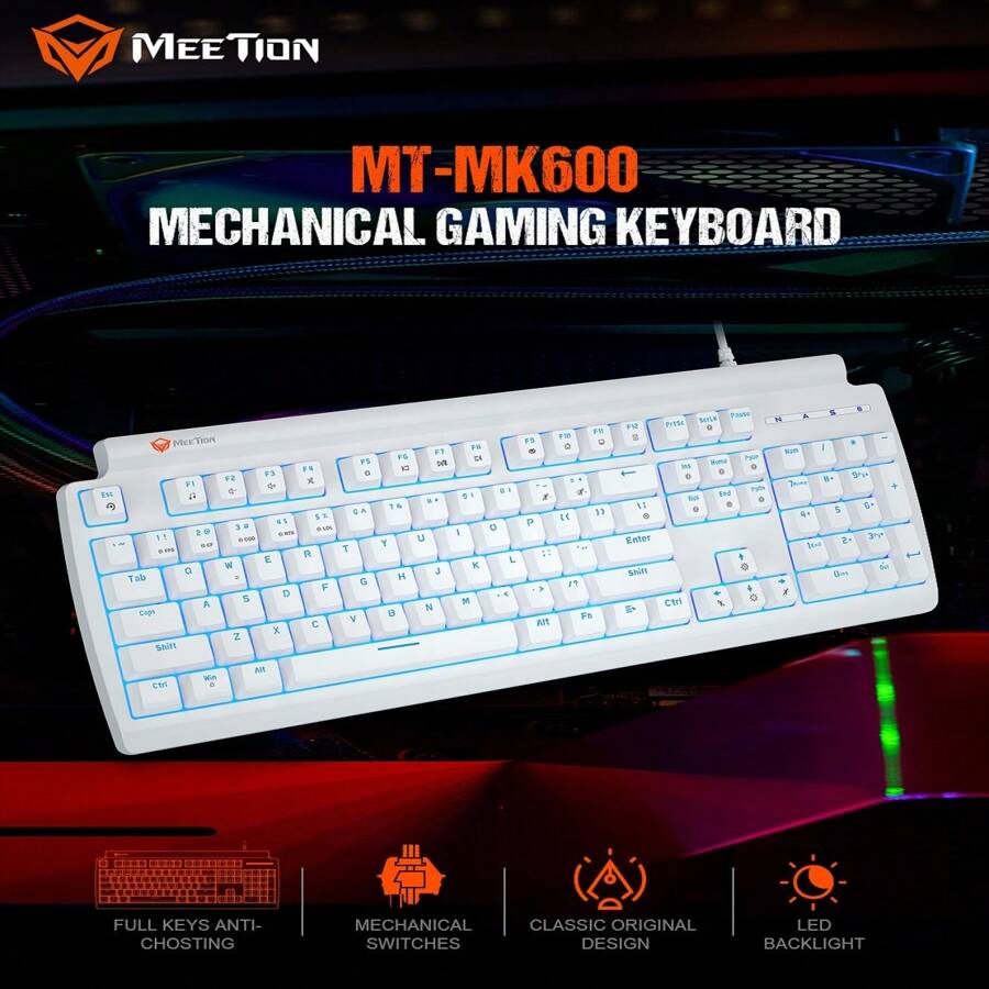 Mechanical Keyboard MK600,Red/Blue ,Full-Size Equipped With Ice Blue ...