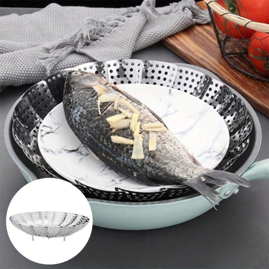 1pc Expandable Stainless Steel Steamer Basket Vegetable Collapsible ...
