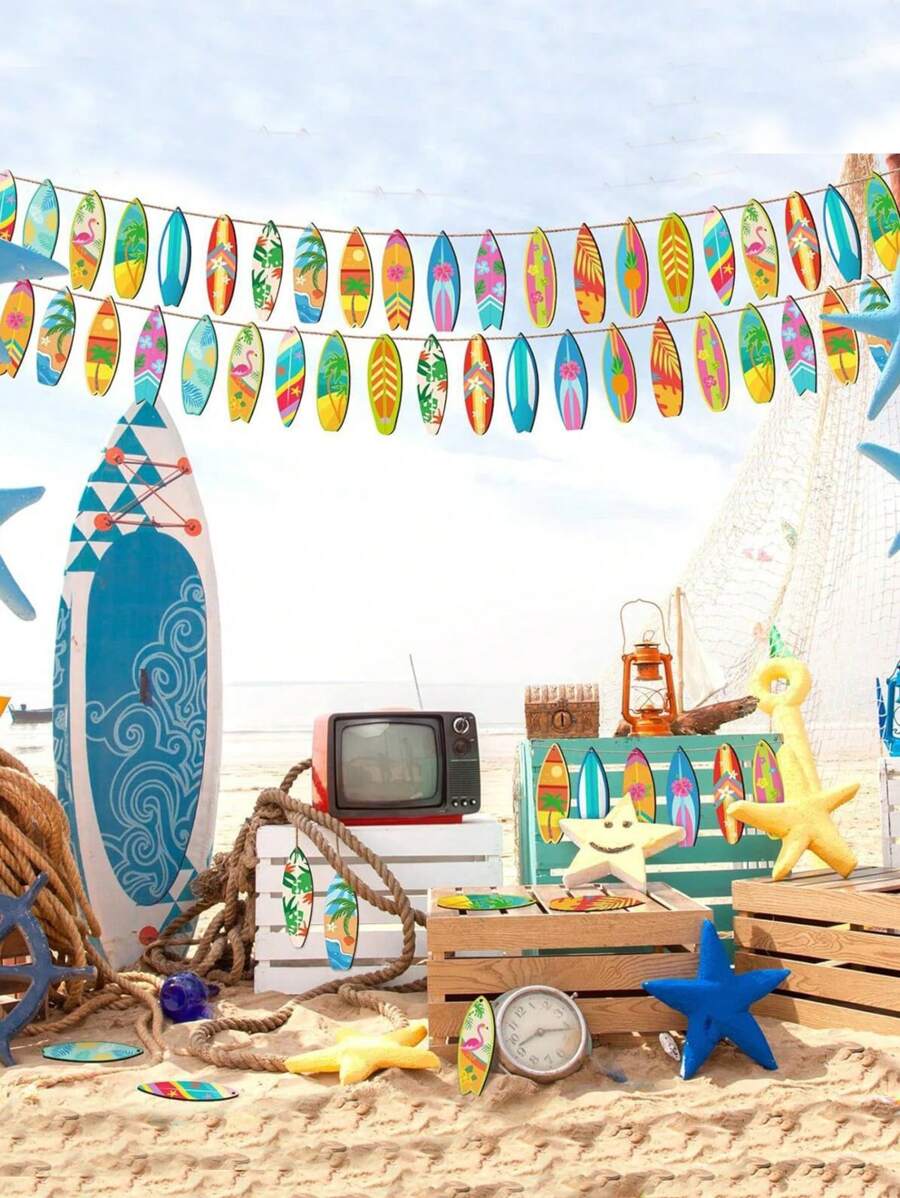 16pcs Wooden Surfboard Design Beach Tree Hanging Decorations For Summer ...