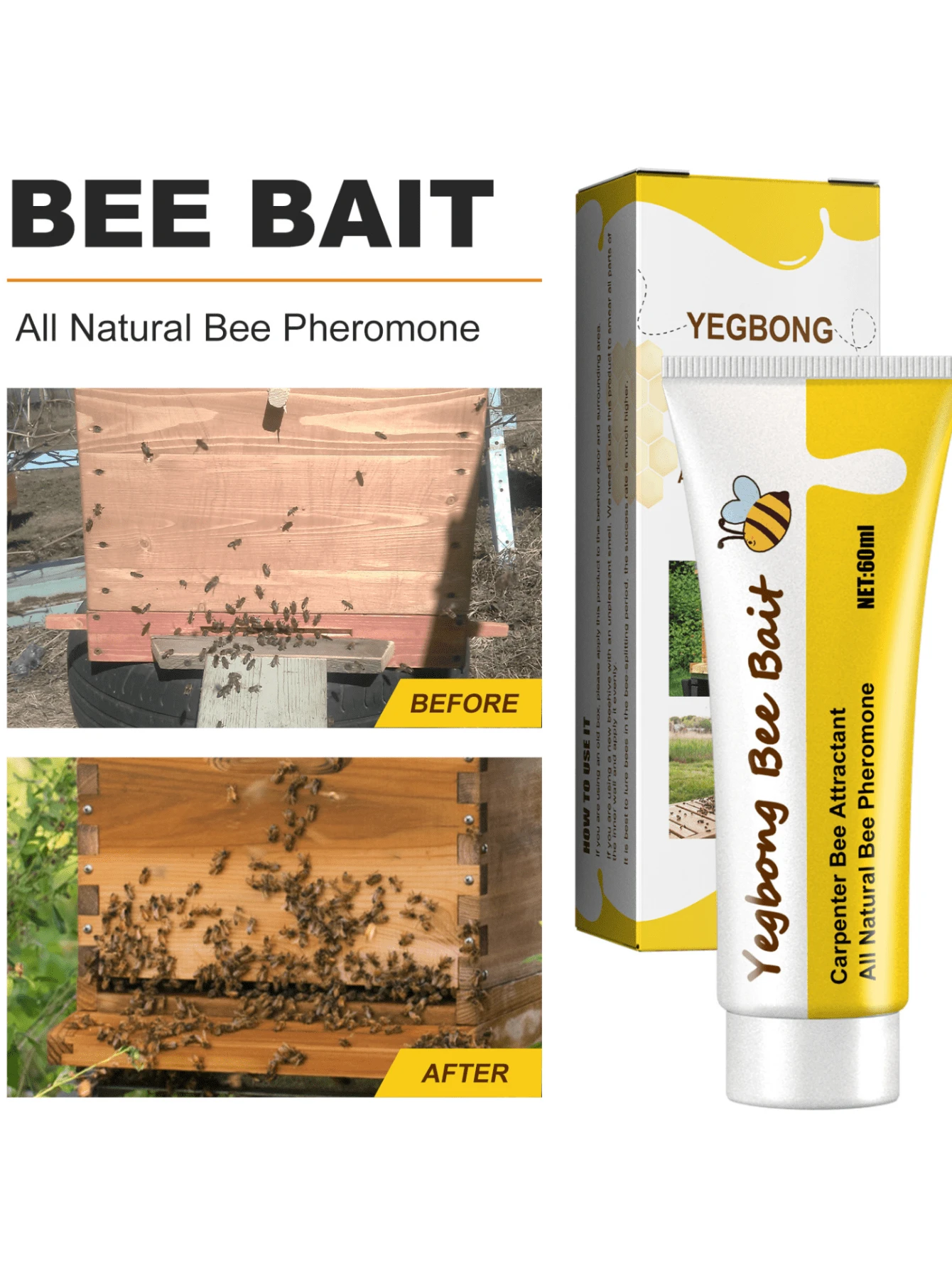YEGBONG Bee Attractant Trap, Fruit Garden Bee Sticky Adhesive Tool For ...