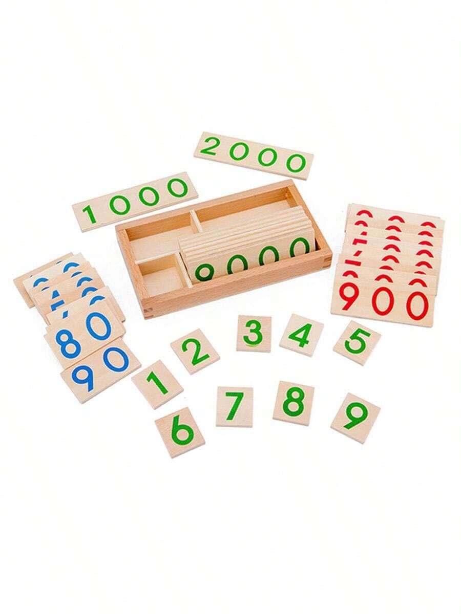 Montessori Wooden Math Toy 0-9000 Number Cards With Wooden Storage Box ...