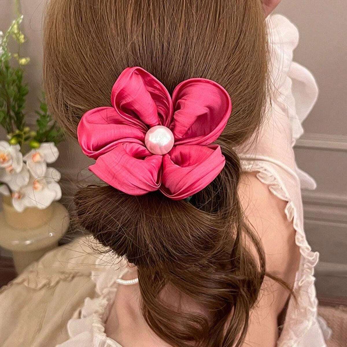 Spring/Summer Retro Style Faux Pearl Flower Hair Tie, High-End Elegant ...