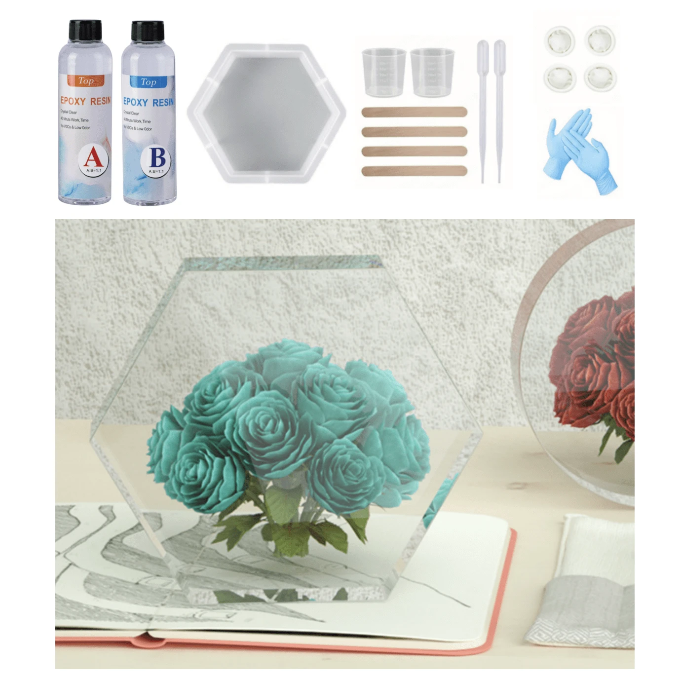 17 peças grandes moldes de silicone hexagonais de resina + 250 ml de ...