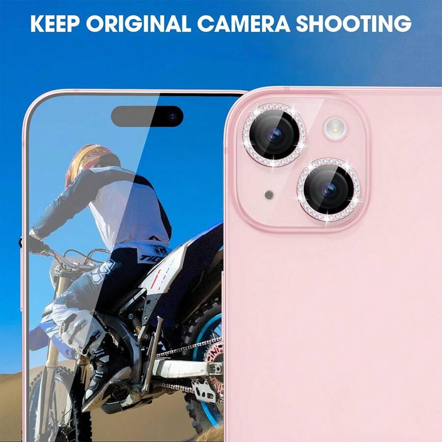 [Diamond Pink] [2PCS] Protector de lente de cámara con diamantes de ...