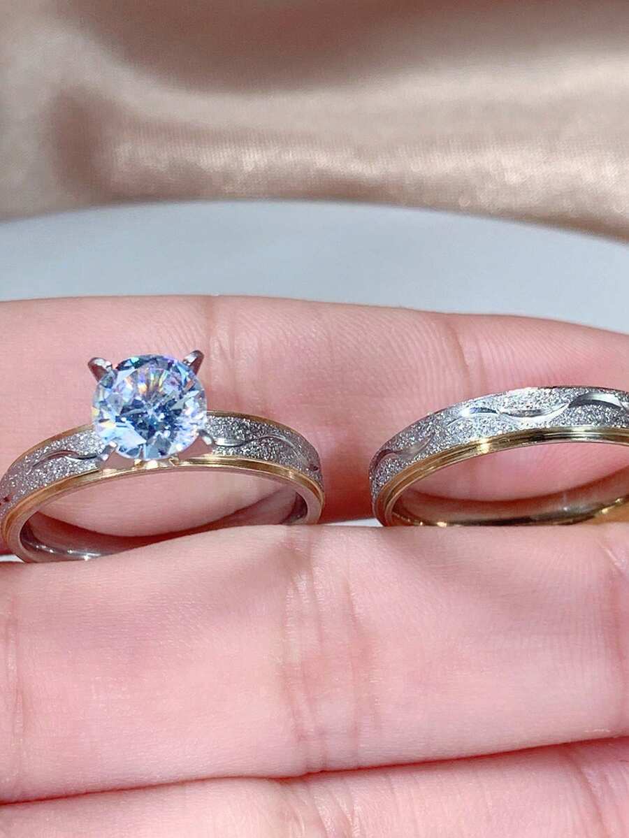 One Pair Of Stainless Steel Diamond Rings, Suitable For Ladies Or ...