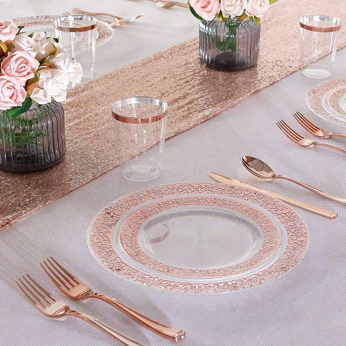 30/50PCS Reusable Clear Party Plates With Hammered Golden Rim 7.5Inch ...