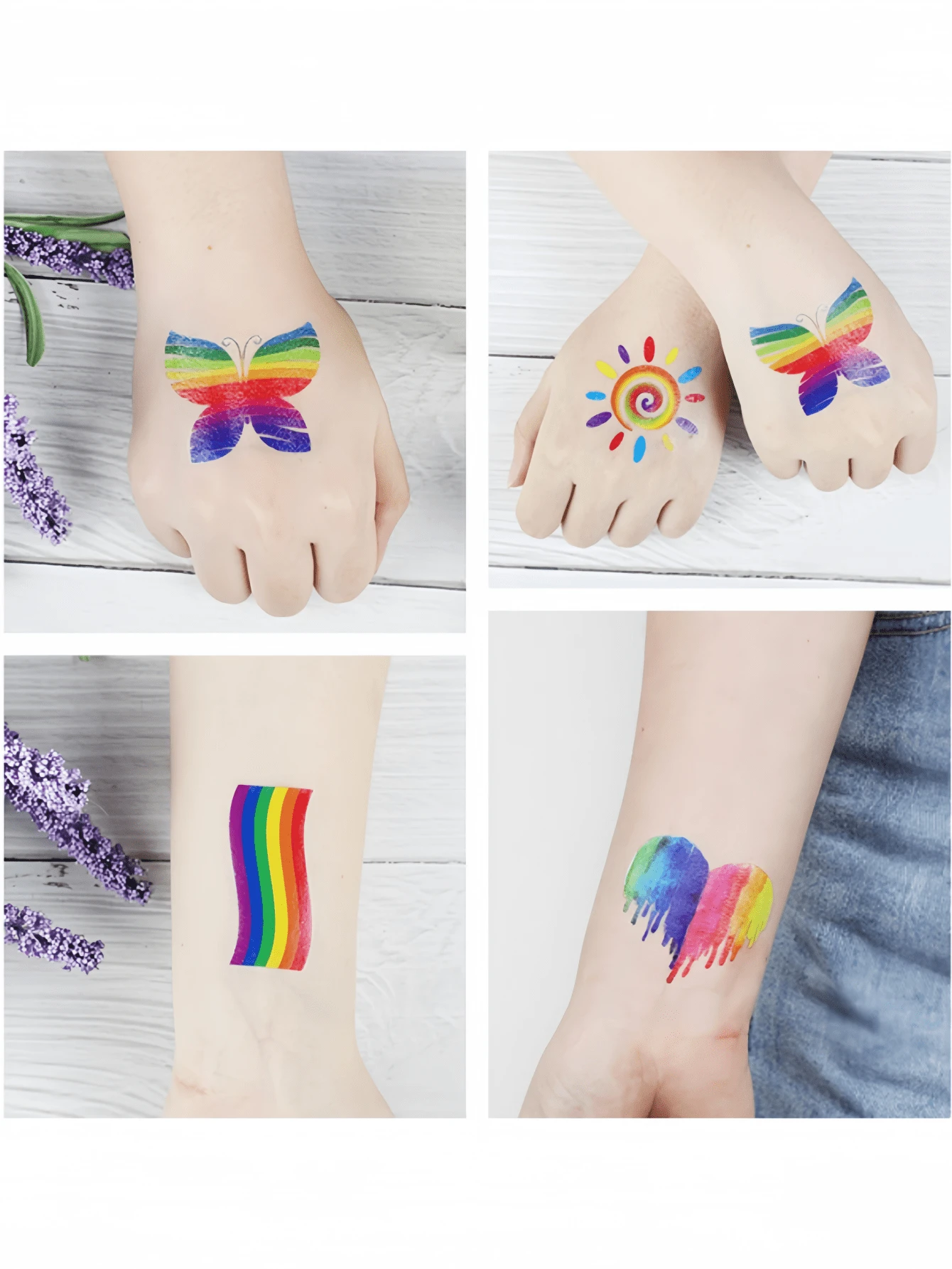 10 Sheets Day Rainbow Temporary Tattoo Stickers Gradual Change Body Art ...