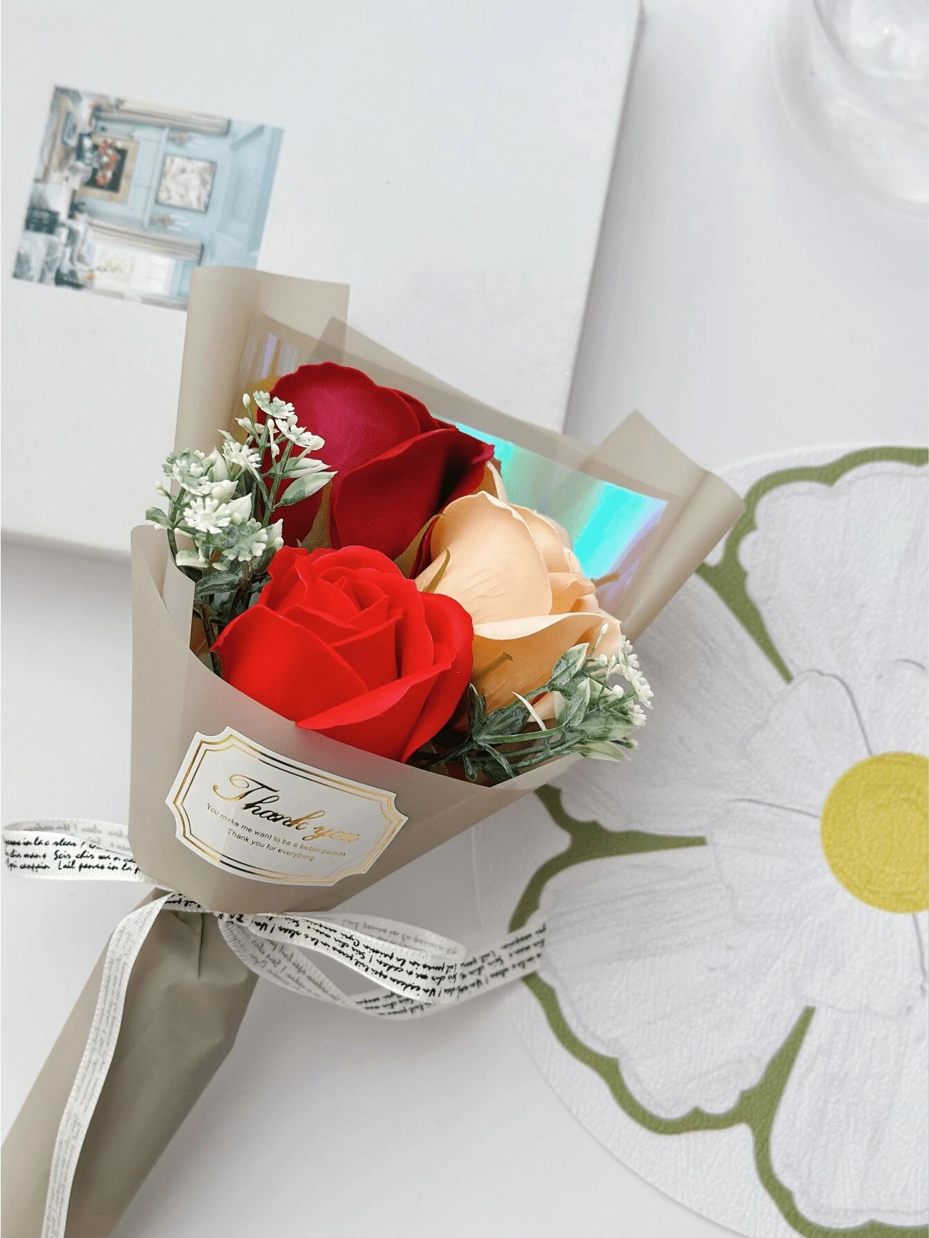 1 Künstlicher Blumenstrauß Enthält 3 Seifenrosen, Künstliche ...