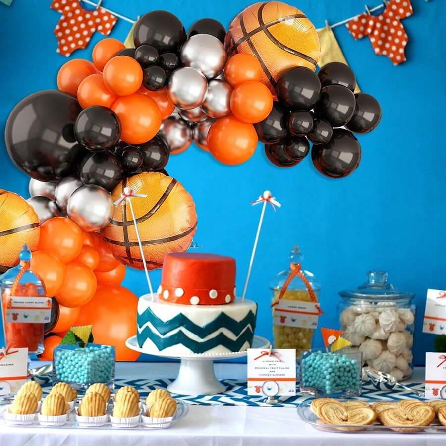 Basketball Balloon Garland Kit Orange, Black, Silver, And Basketball ...