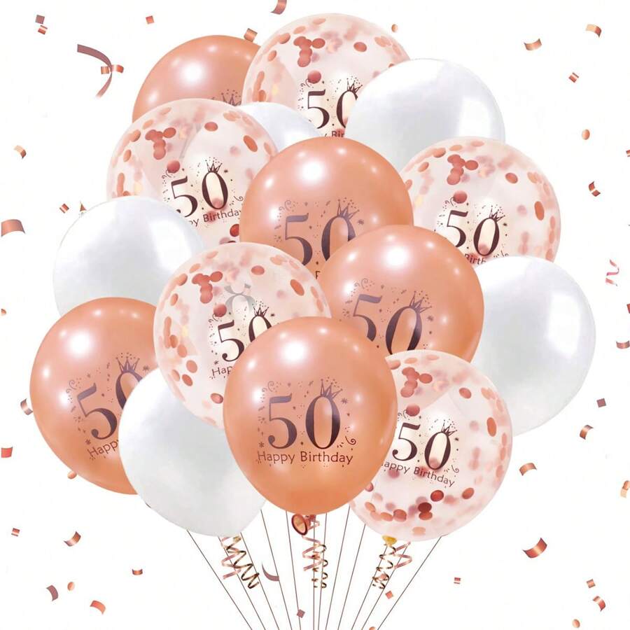 18pcs 50th Birthday Balloons Including Rose Gold Age "50" Printed Latex Balloons & Colorful ...