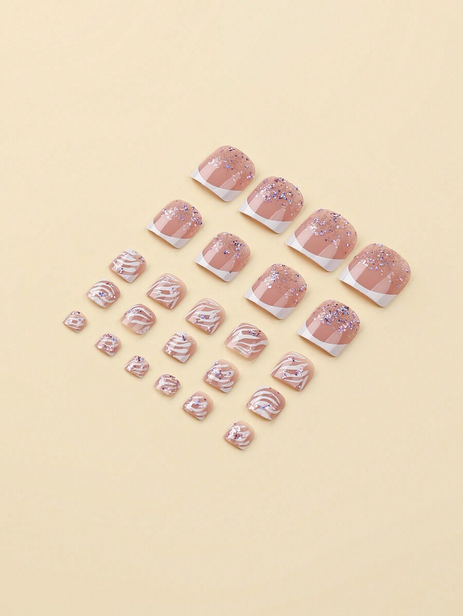 Upgrade Your Look With This 24pcs Short Square Toe Nail Set. Features ...