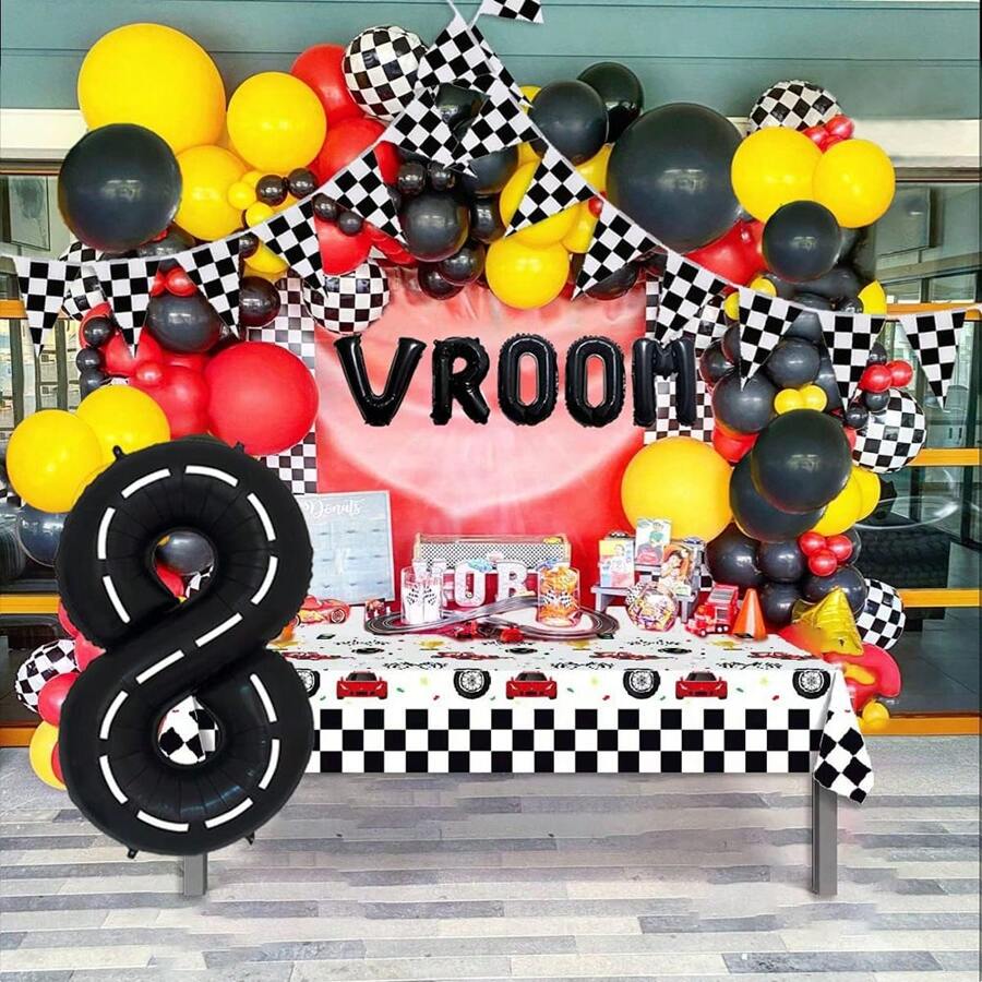 134pcs Race Car Themed Birthday Party Supplies For Boys - Number 8 Race ...