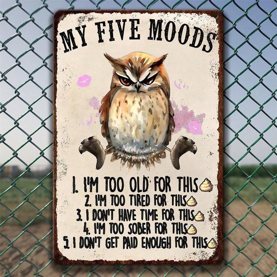1pc Owl Sarcastic Metal Retro Metal Tin Signs My Five Moods Funny ...