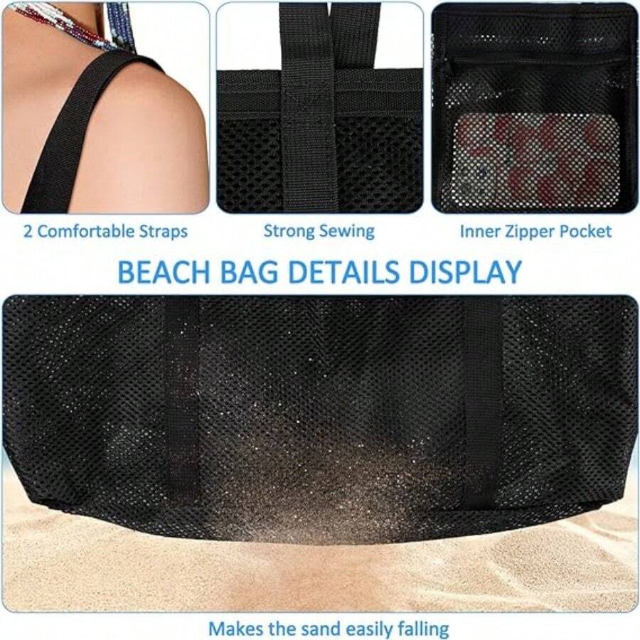 1pc Women's Mesh Beach Bag Tote Bag, Foldable Swim Large Beach Tote Bag ...