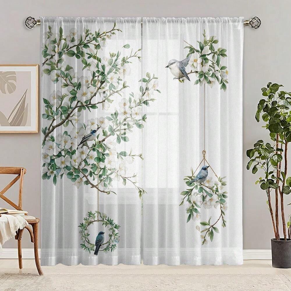 2 Pieces/Set HD Digital Printing Window Screens Features Magpies And ...